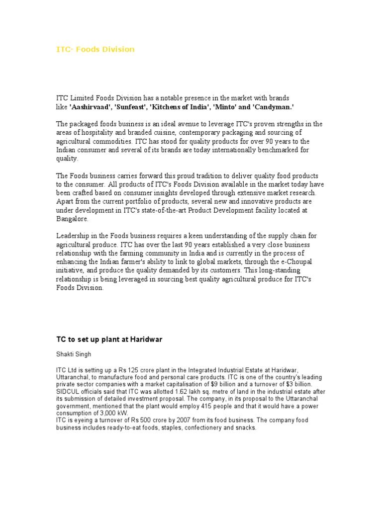 ITC Foods Division Overview and Growth | PDF