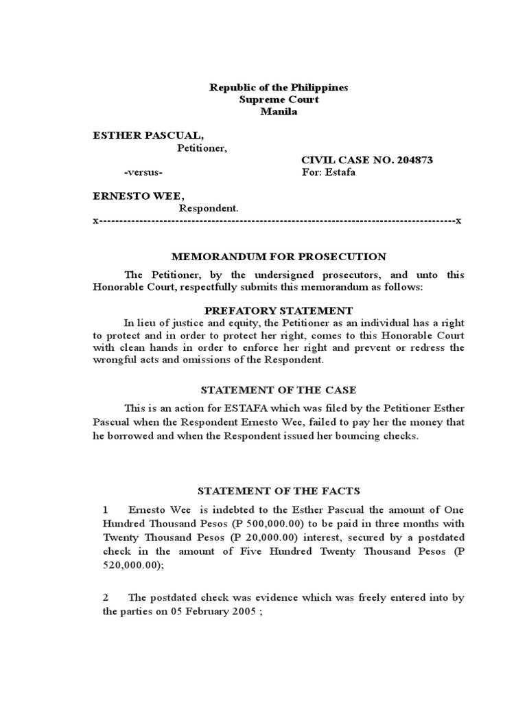 Philippine Supreme Court hears estafa case | PDF | Cheque | Burden Of ...
