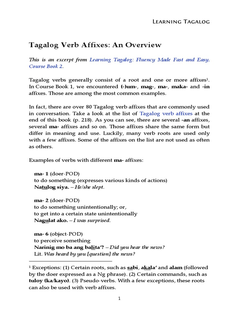 Verb Examples Tagalog