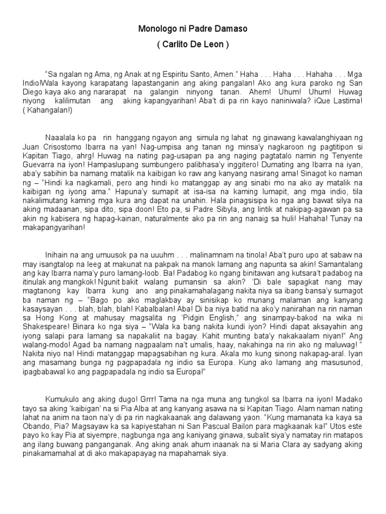 Monologo Ni Padre Damaso | PDF
