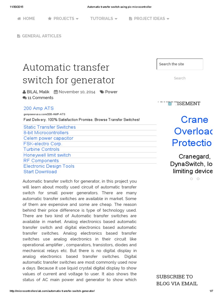 Automatic Transfer Switch Using Pic Microcontroller | PDF | Switch ...