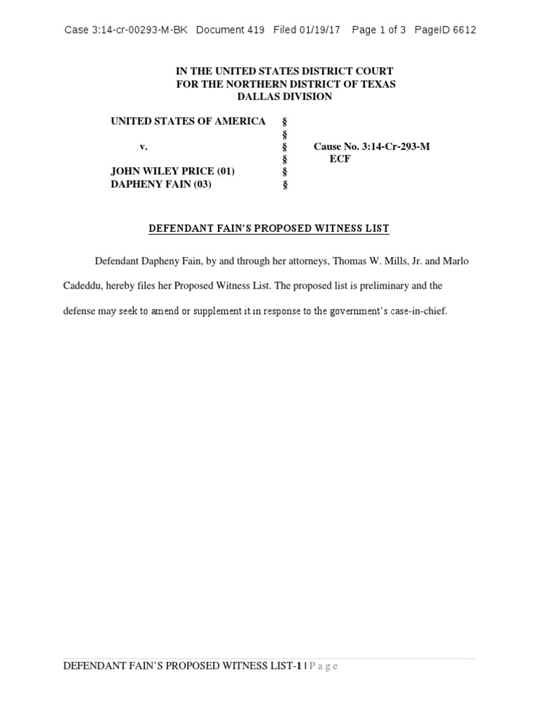 Dapheny Fain Witness List | PDF | Courts | Judiciaries