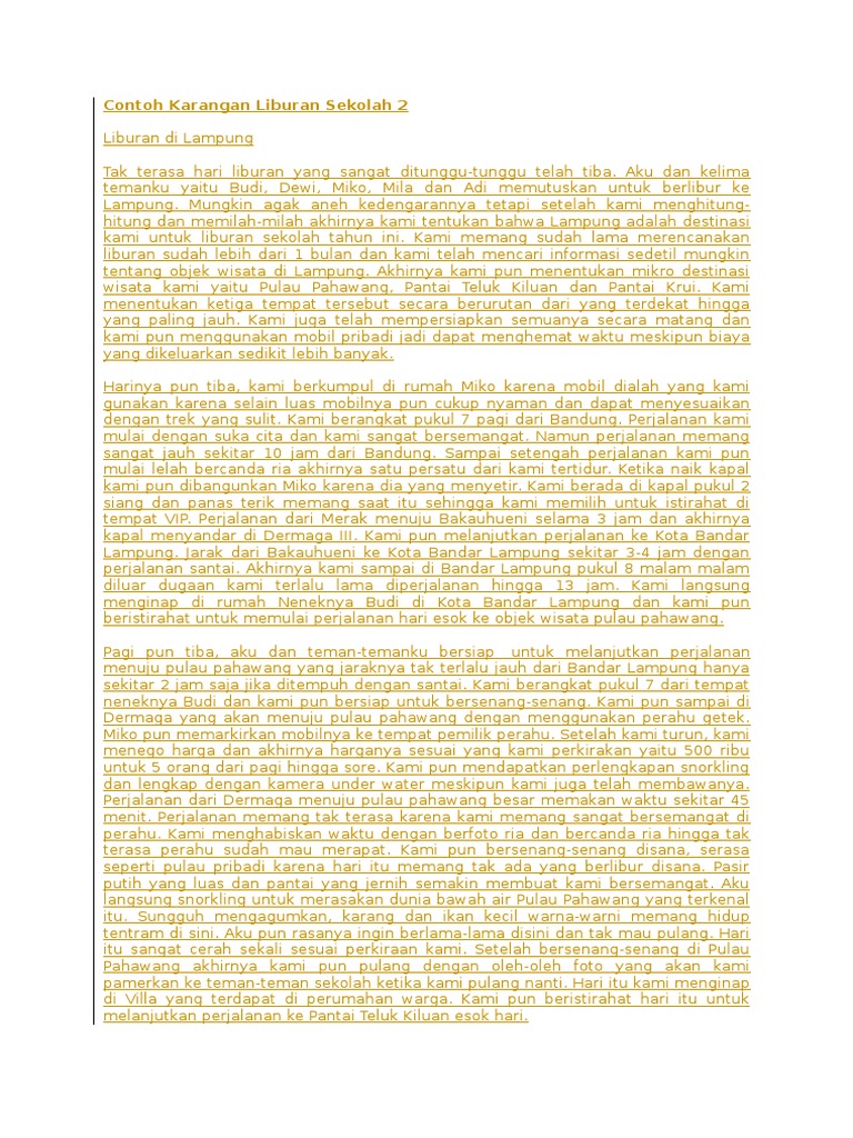 Contoh Karangan Liburan Sekolah 2 | PDF