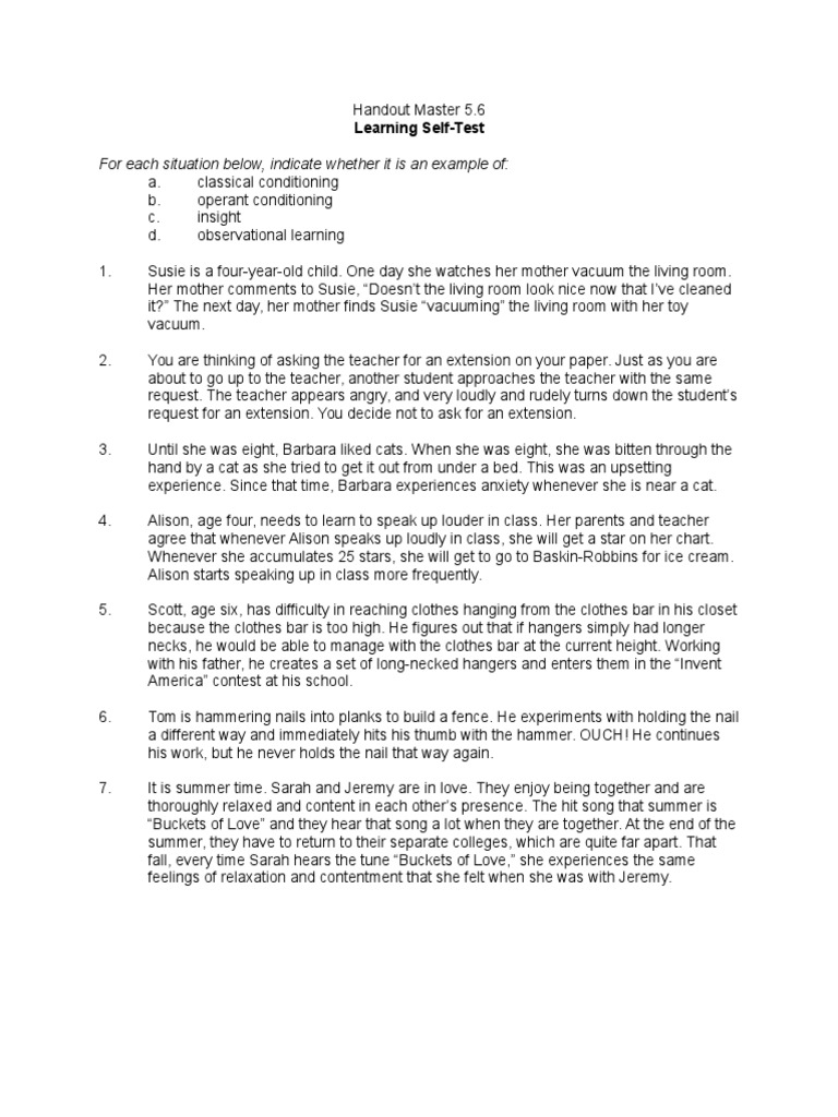 Learning Worksheet For 9 - 27 | PDF | Classical Conditioning ...