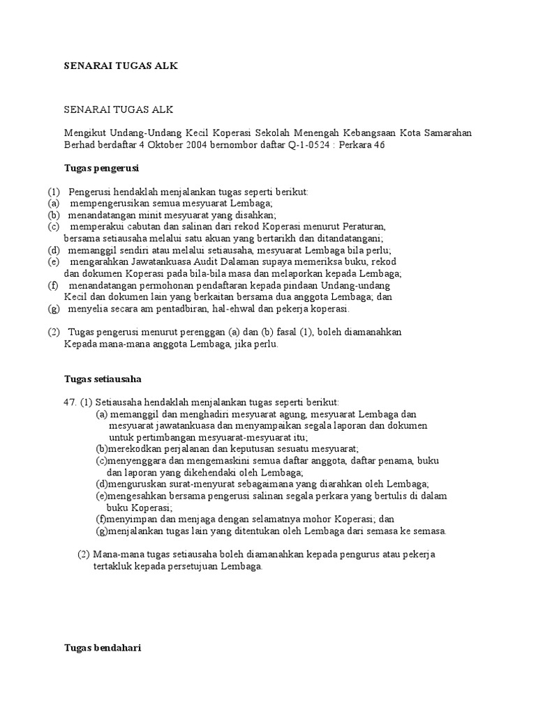 Senarai Tugas ALK | PDF