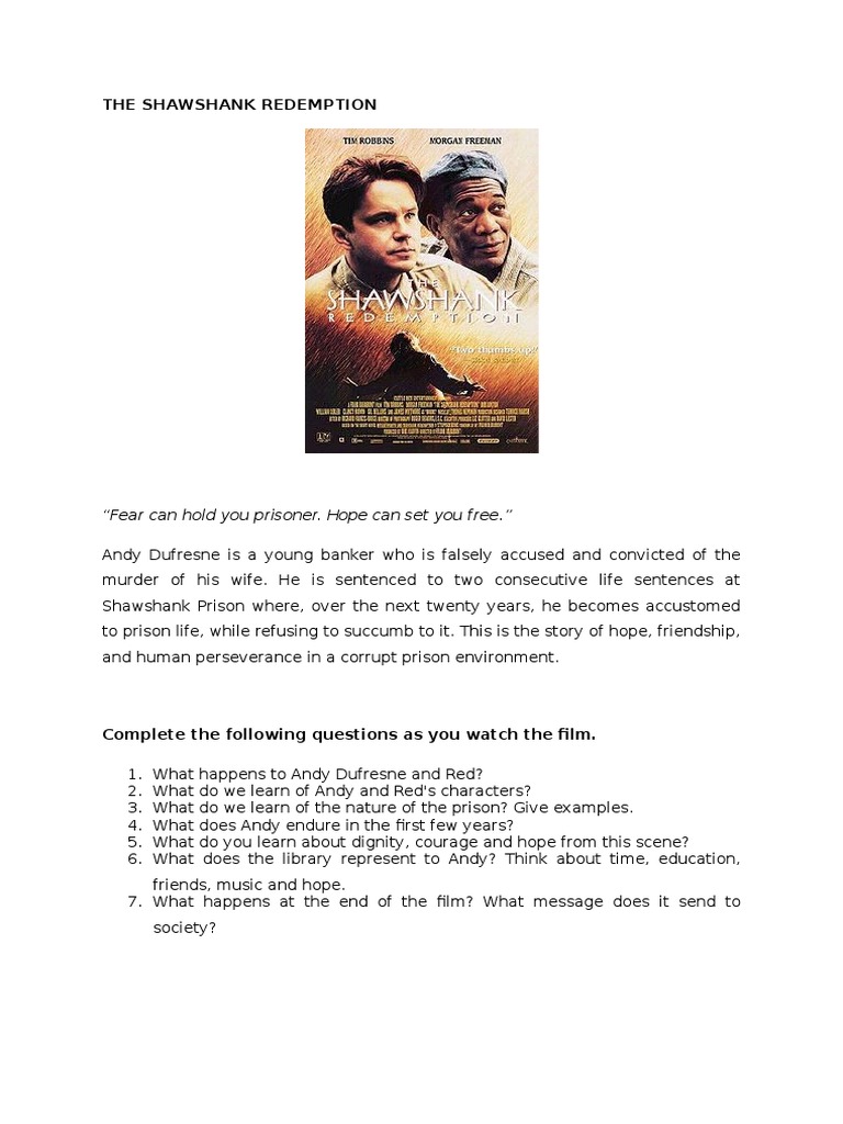 The Shawshank Redemption: "Fear Can Hold You Prisoner. Hope Can Set You ...