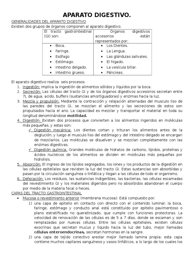 Aparato Digestivo - Resumen | PDF | Digestión | Sistema digestivo humano