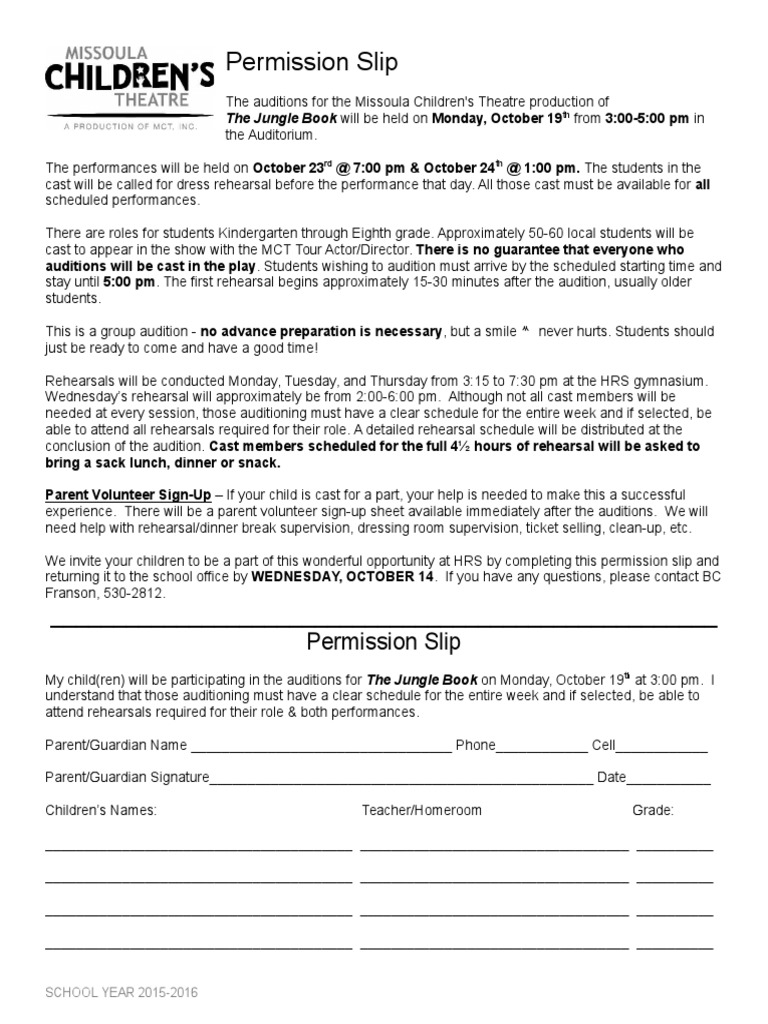 Permission Slip | Download Free PDF | Audition | Schools