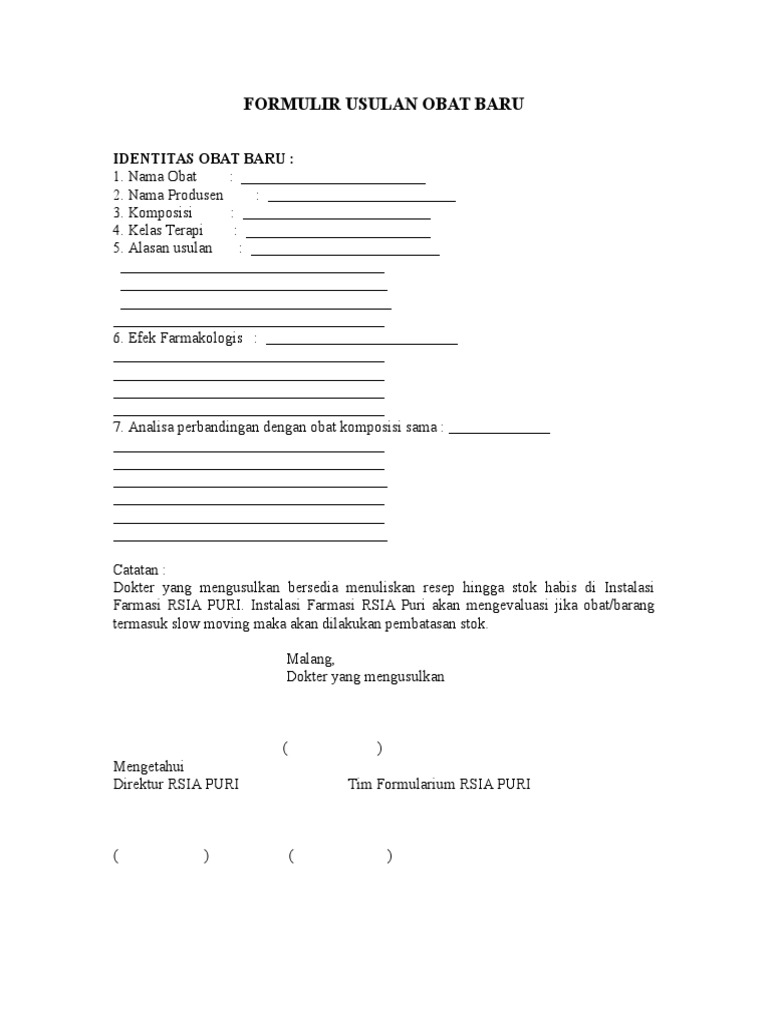 Formulir Usulan Obat Baru | PDF