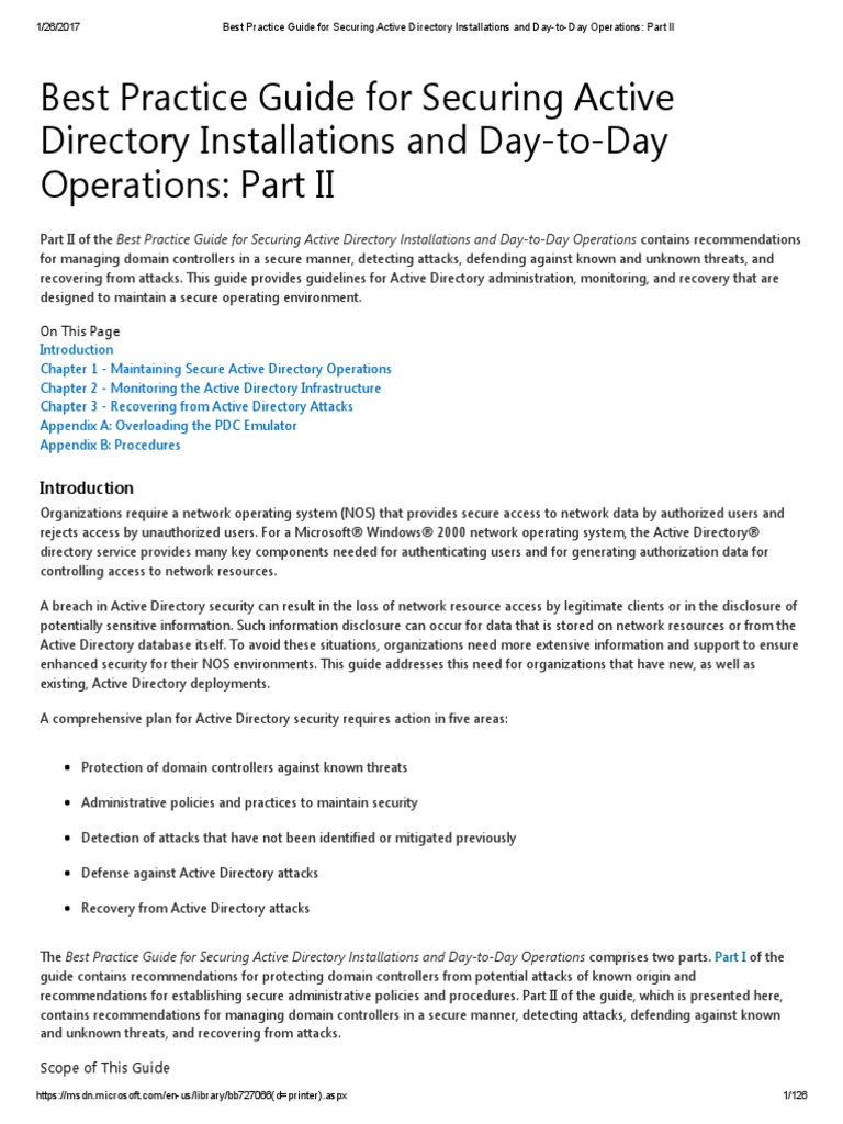 Best Practice Guide For Securing Active Directory Installations and Day-To-Day Operations - Part ...