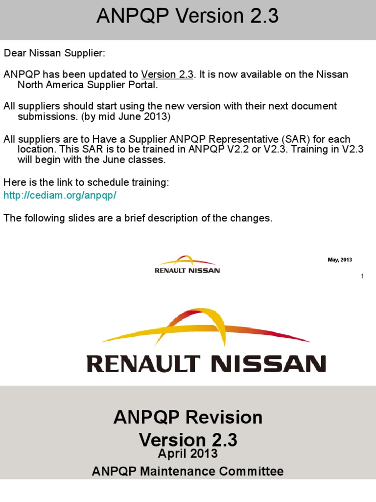 ANPQP Version 2.3 Changes | PDF | Renault | Computing
