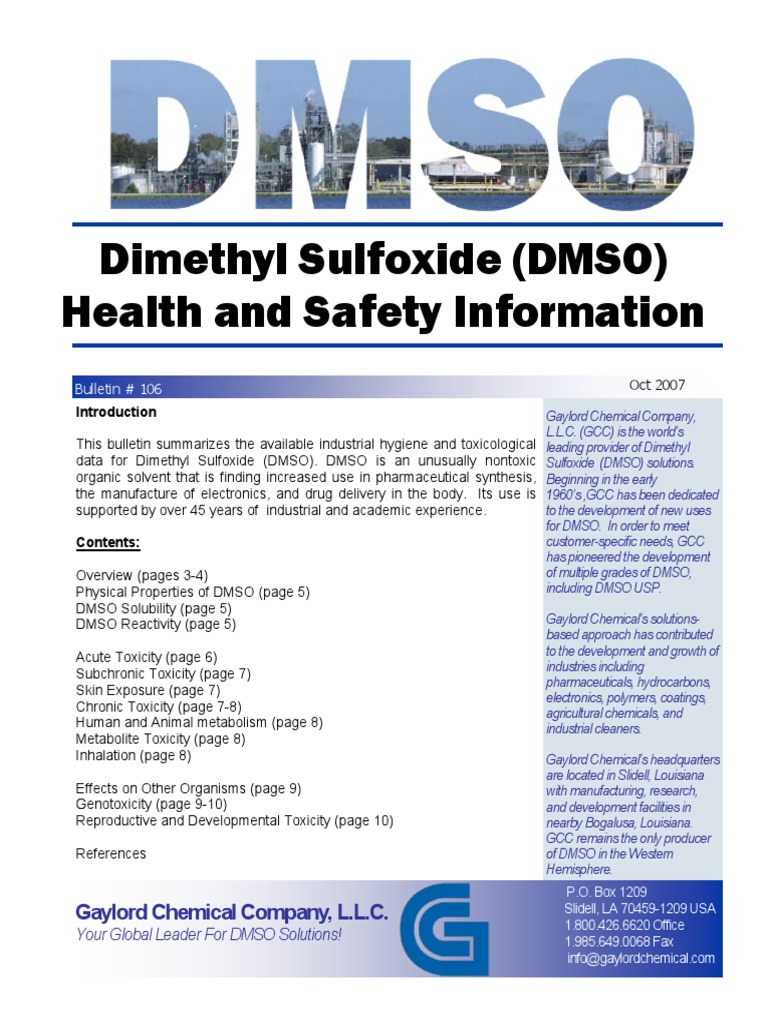 DMSO Health and Safety Information | PDF | Dimethyl Sulfoxide | Toxicity