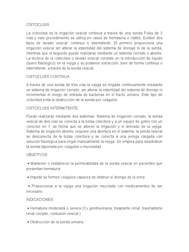 cistoclisis.docx | Vejiga urinaria | Orina