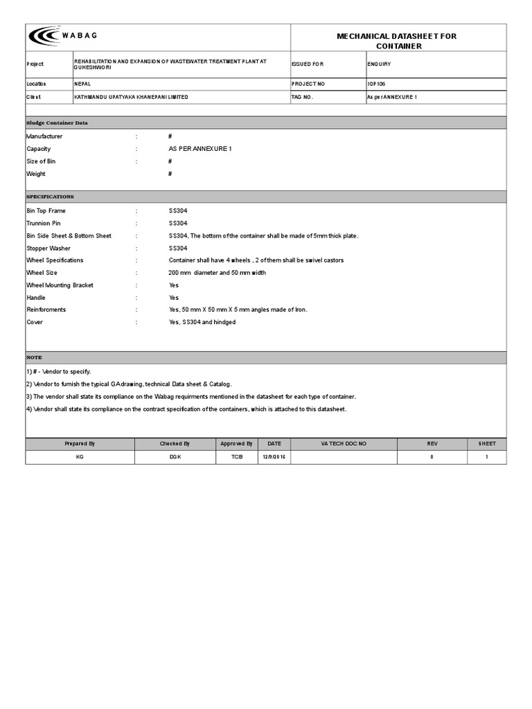 Mechanical Datasheet For Container | PDF | Mechanical Engineering ...