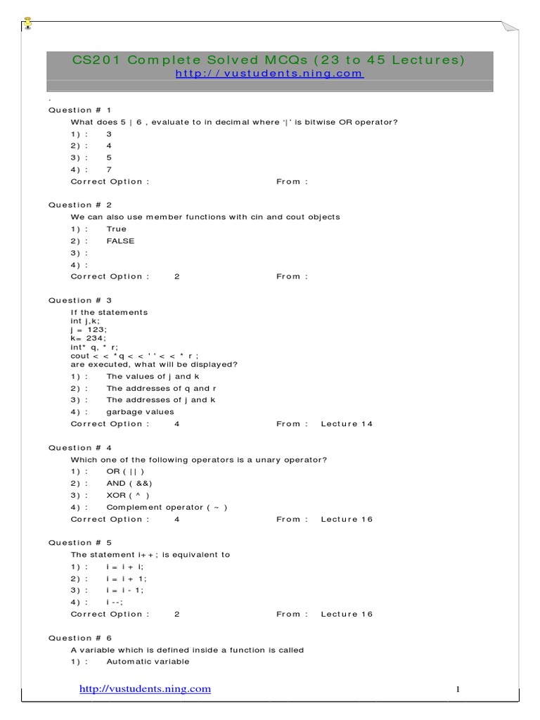 Cs201 Complete Solved Mcqs (23 To 45 Lectures) | PDF | Constructor ...
