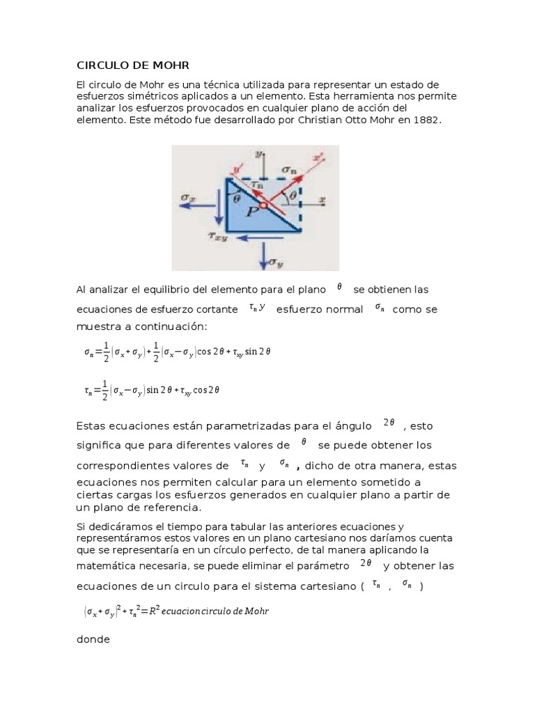 Circulo de Mohr | PDF | Ecuaciones | Sistema de coordenadas Cartesianas