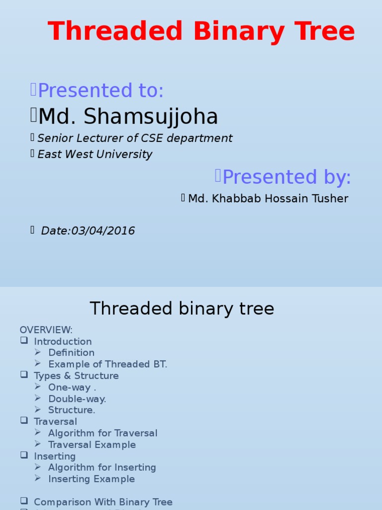 Threaded Binary Tree: Presented To | Download Free PDF | Algorithms And Data Structures ...