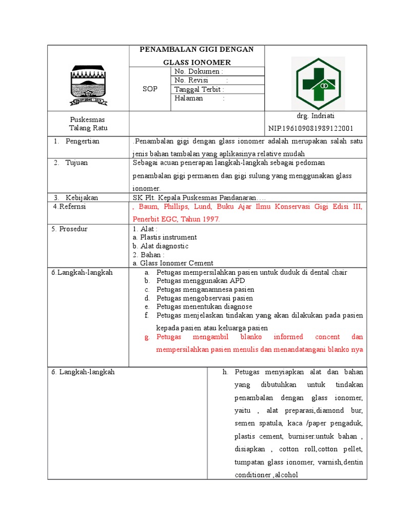Penambalan Gigi Dengan Glass Ionomer | PDF