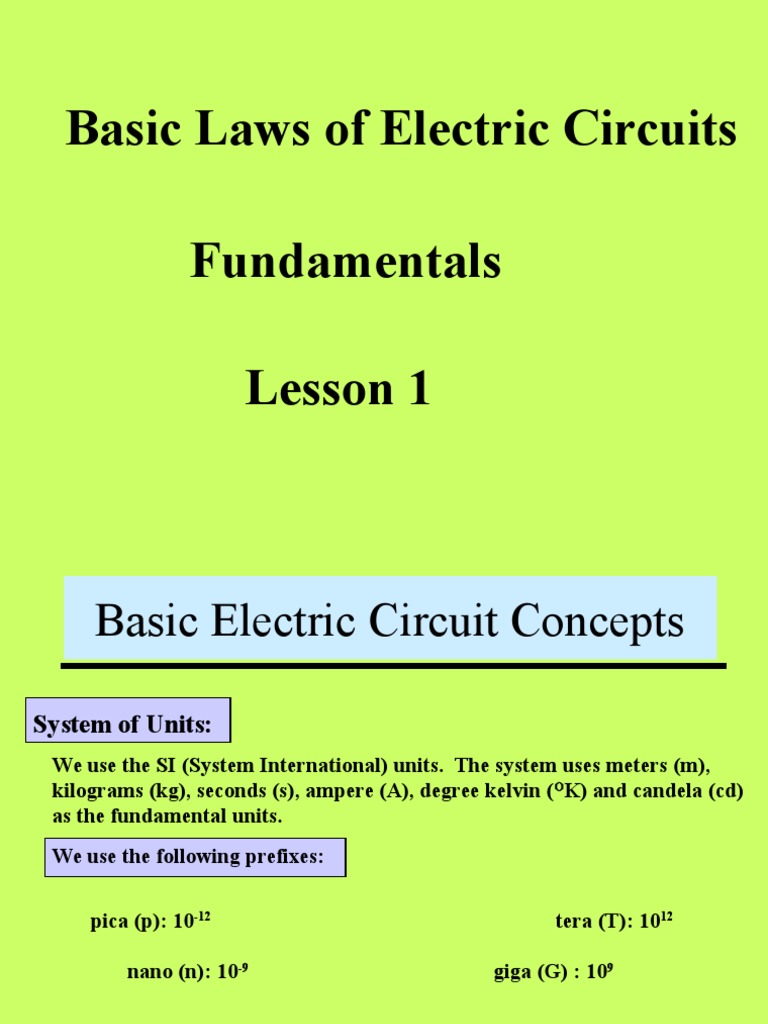 Basic Laws of Electric Circuits Fundamentals Lesson 1 | PDF | Voltage ...