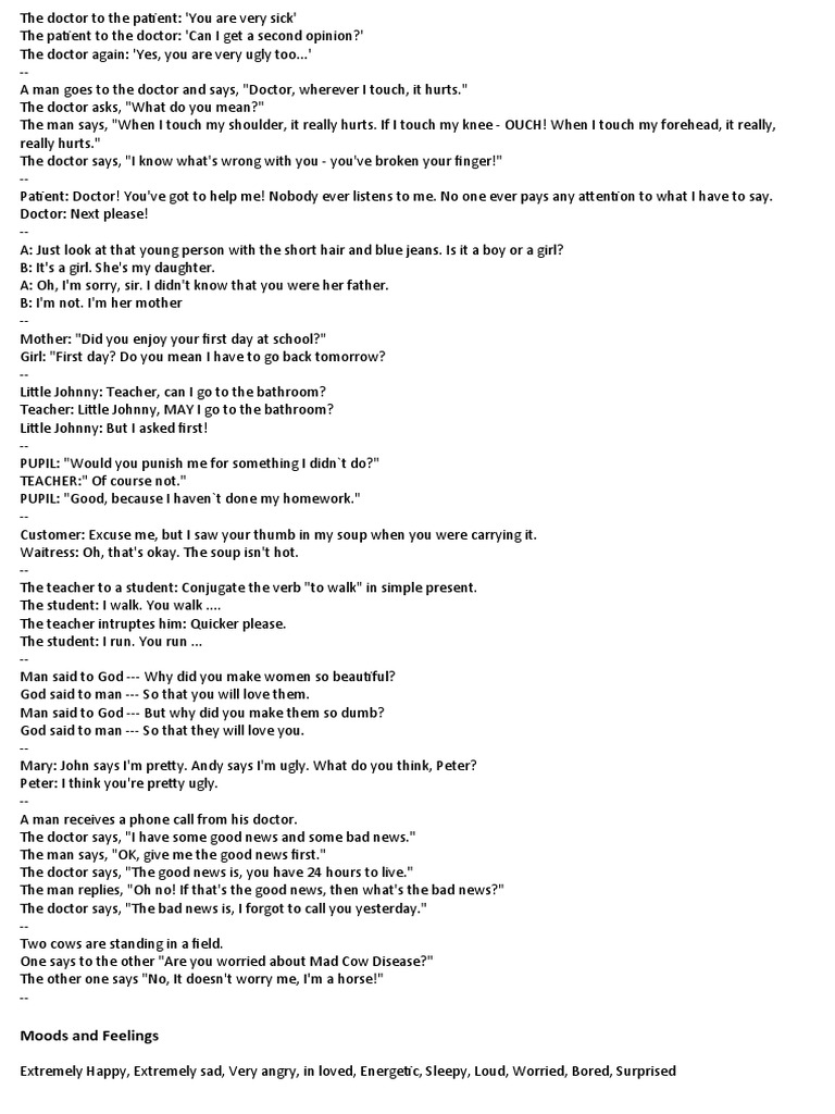 Humorous Jokes and Classroom Scenarios | PDF