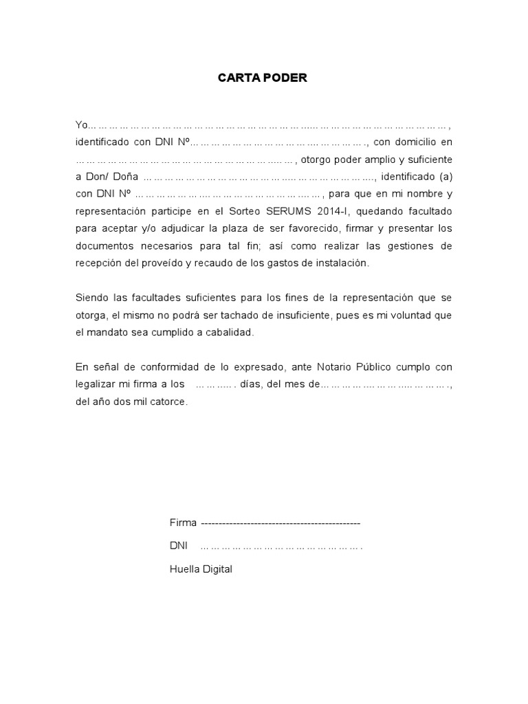 Modelo Carta Poder Notarial | PDF | Negocios | Finanzas y dinero