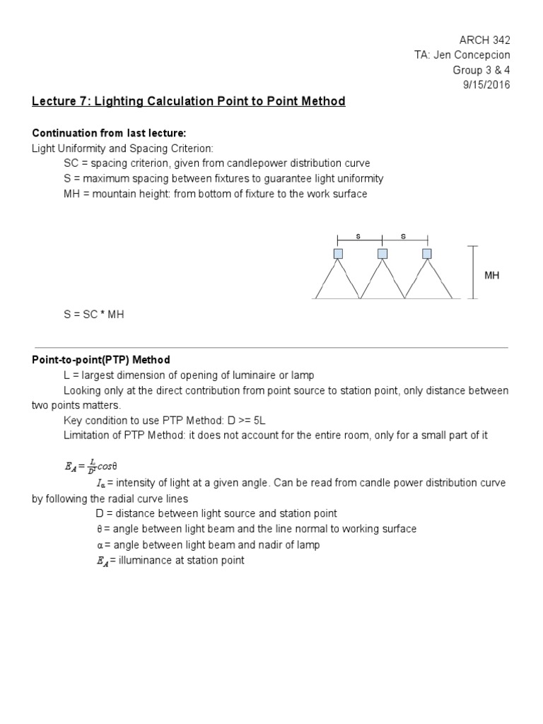 Lecture 7: Lighting Calculation Point To Point Method: Continuation ...