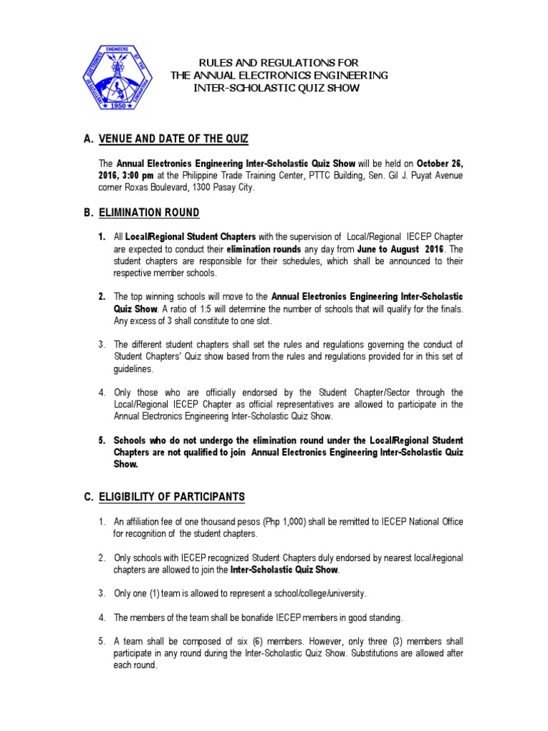 Quiz Show Rules and Regulations | PDF | Engineering
