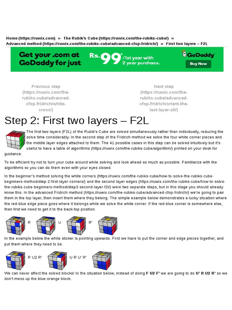 Advanced Rubik's Cube - Fridrich First Two Layers - F2L | PDF | Puzzles ...