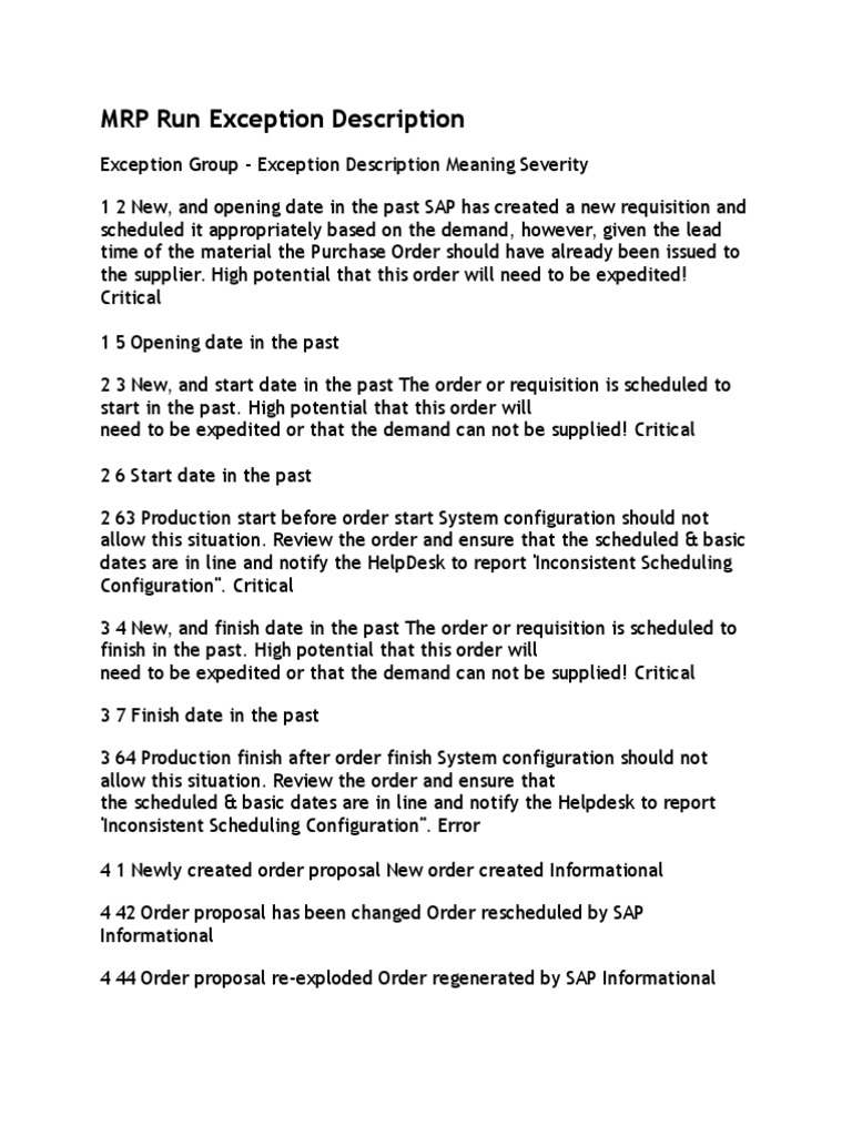 MRP Exception Message | PDF | Accountability | Information Management