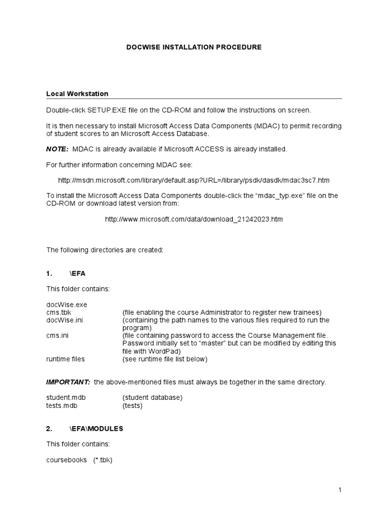 DocWise Installation Procedure | PDF | Microsoft Access | Computer File