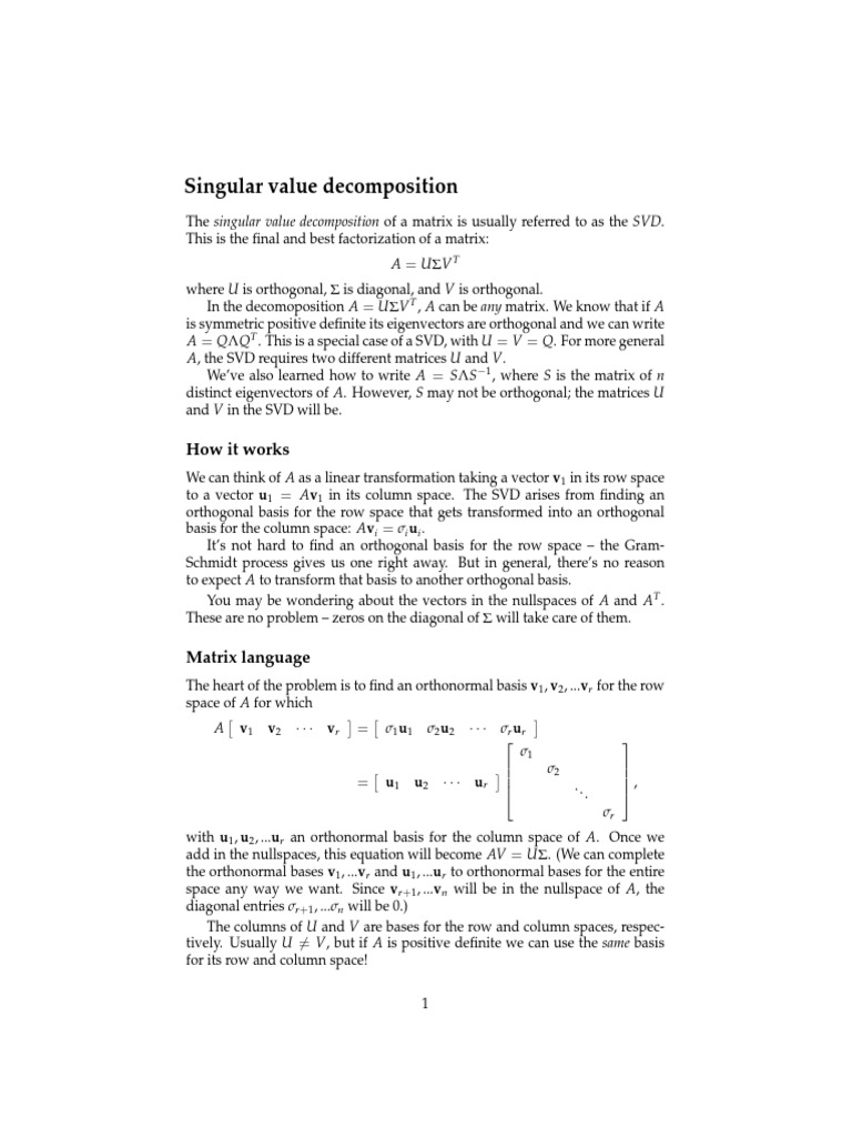 Singular Value Decomposition - MIT PDF | PDF | Eigenvalues And Eigenvectors | Matrix (Mathematics)