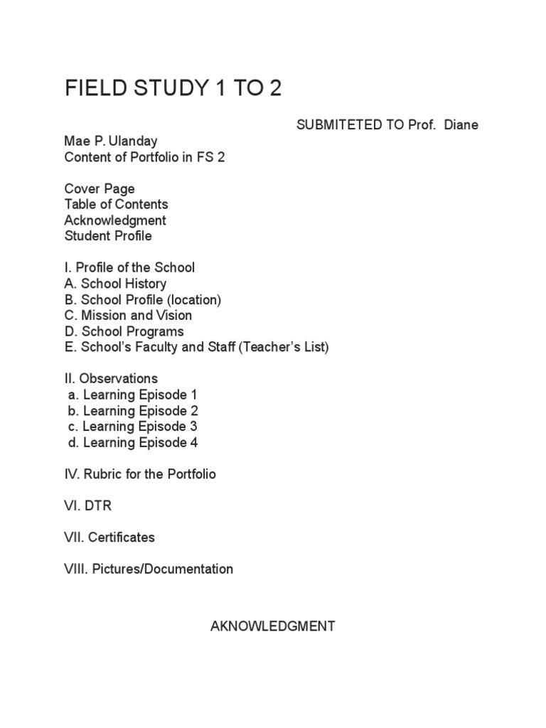 Field Study 1 to 2 School Profile | PDF | Constructivism (Philosophy Of ...