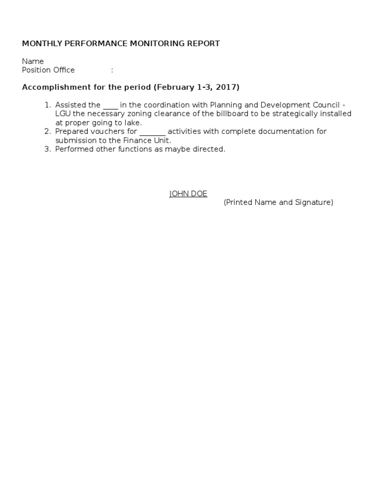 Monthly Performance Monitoring Report | PDF | Business