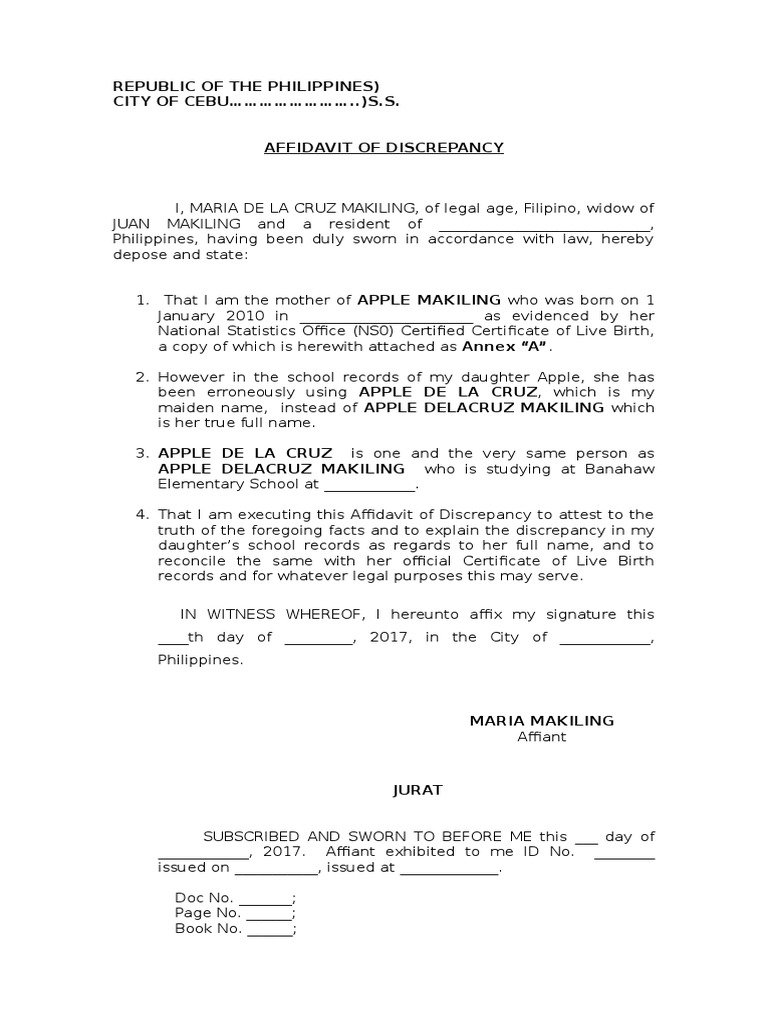 Republic of The Philippines) CITY OF CEBU ..) S.S | PDF | Affidavit ...