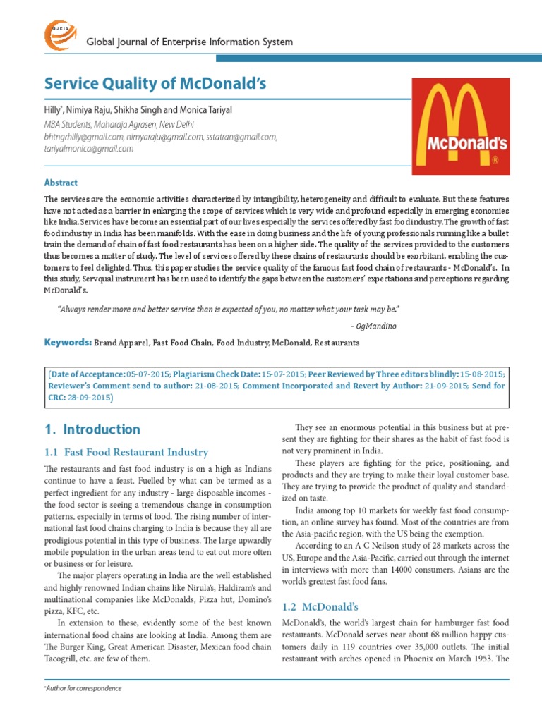 Mcdonald | PDF | Mc Donald's | Customer Satisfaction