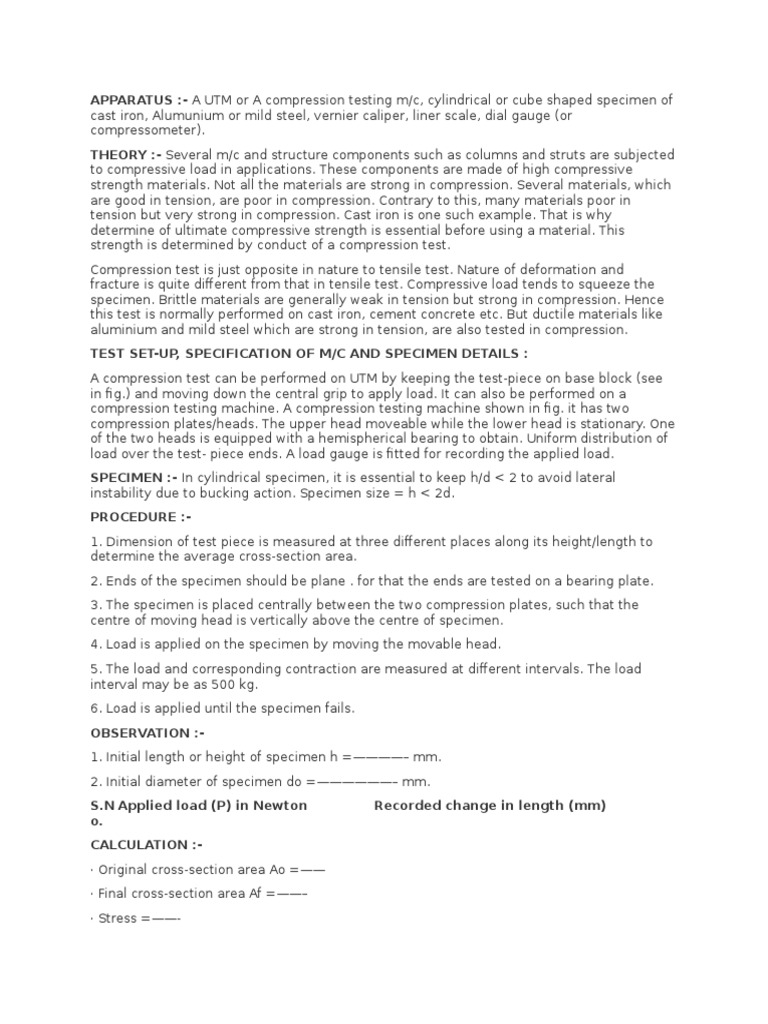 Compression Test Utm | PDF | Strength Of Materials | Applied And ...