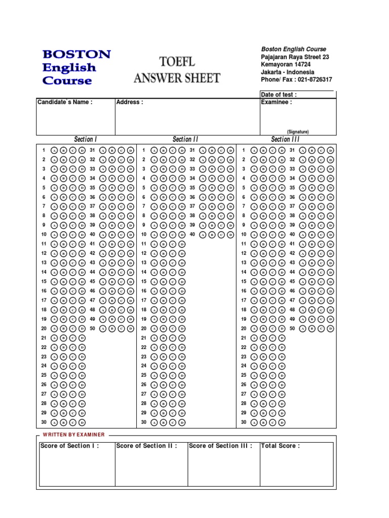 Toefl Answer Sheet PDF | PDF