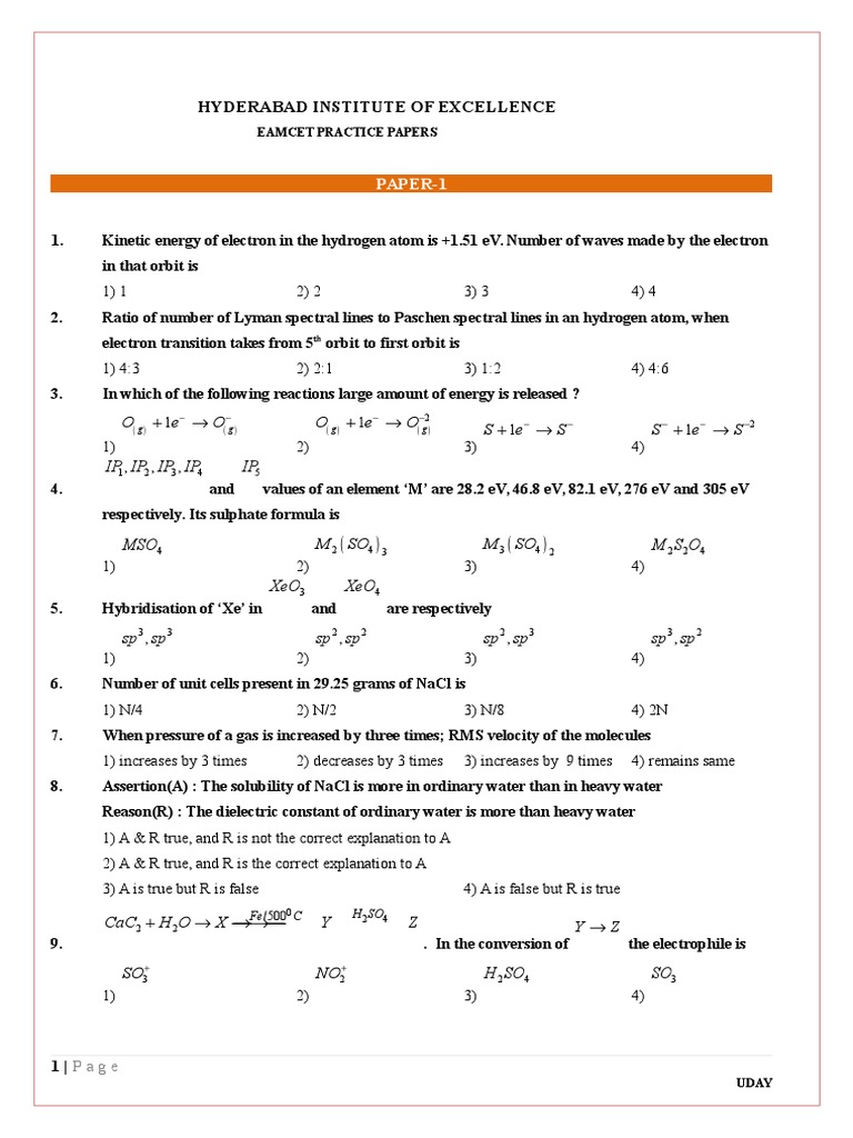 Eamcet Practice Papers | PDF | Molecules | Ammonia