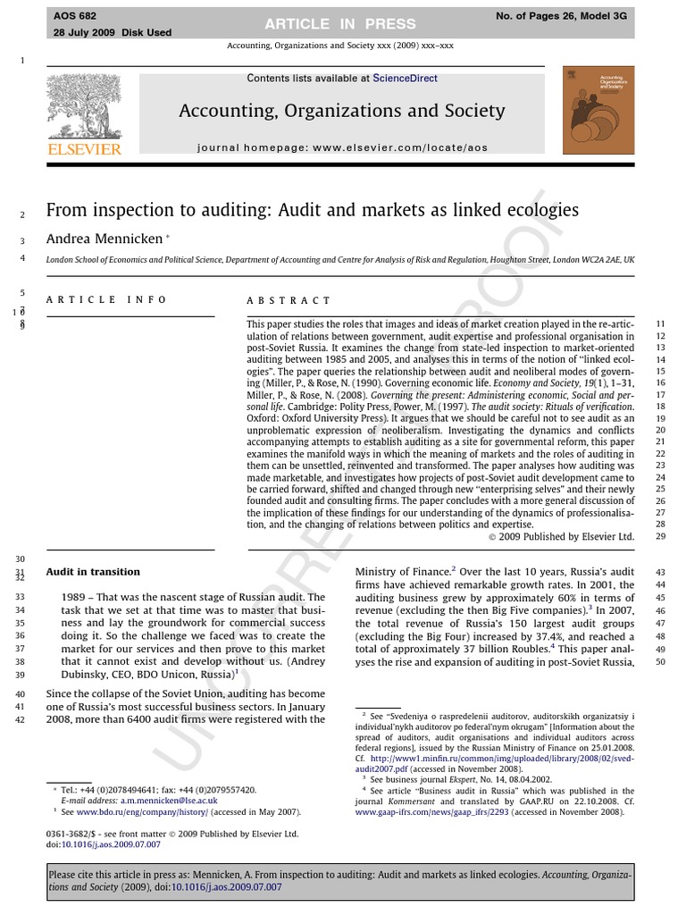 Rise and expansion of auditing in post-Soviet Russia | PDF ...