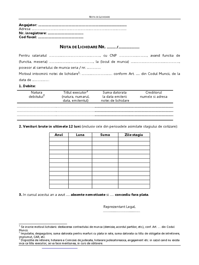 Nota de Lichidare | PDF