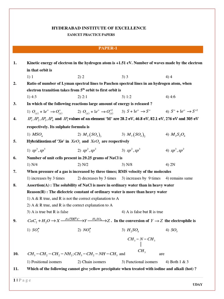 Eamcet Practice Papers | PDF | Anode | Cathode