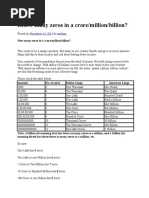 How Many Zeros in A Crore | PDF