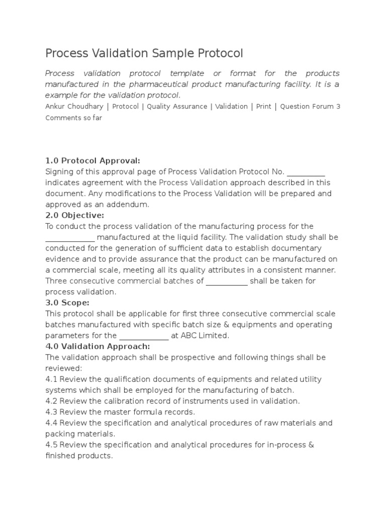 Process Validation Sample Protocol | PDF | Verification And Validation | Specification ...