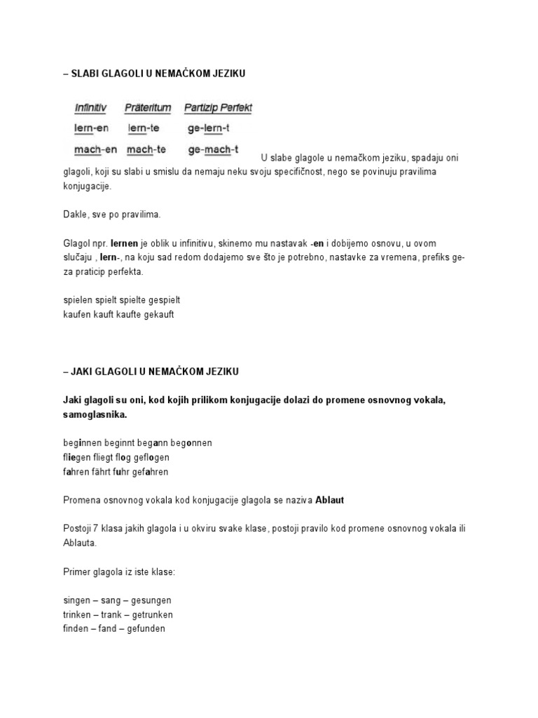 Slabi Glagoli u Nemačkom Jeziku