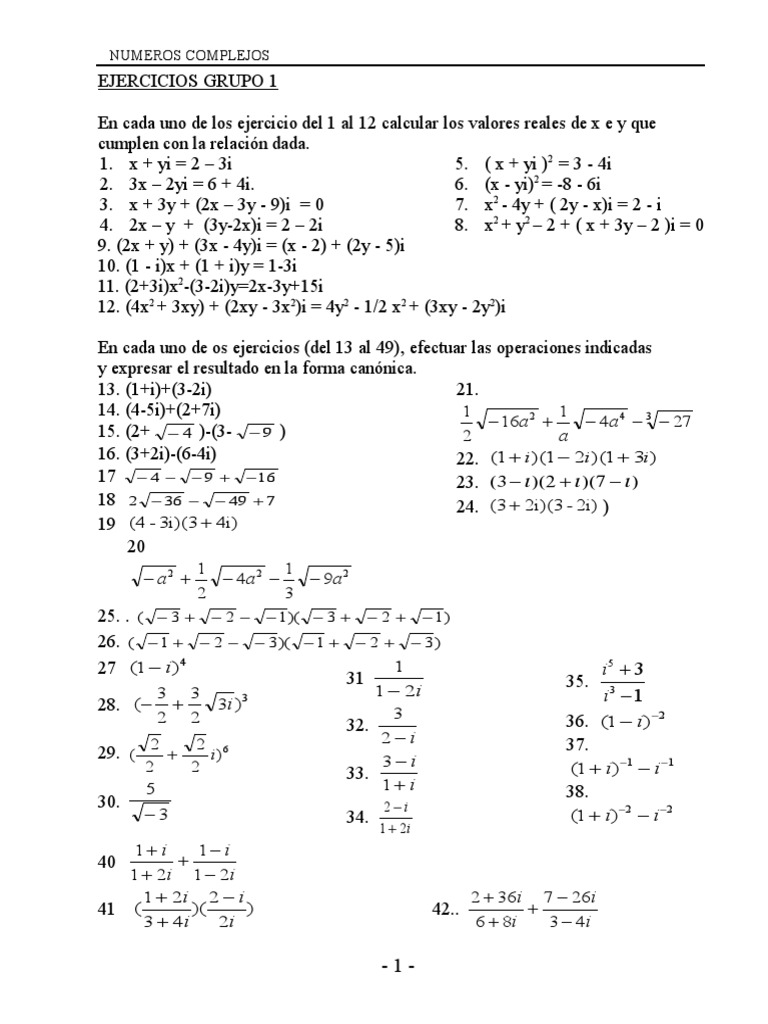 Ejercicios Números Complejos | Número complejo | Factorización | Prueba ...