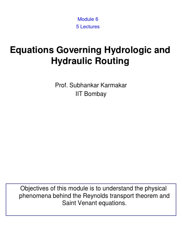 Lecture1-Equations Governing Hydrologic and Hydraulic Routing PDF | PDF ...