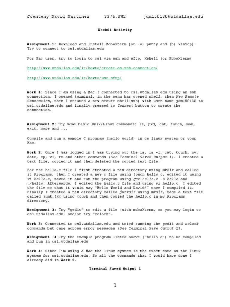 Week 01 Activity Unixlinux Pdf Secure Shell Unix Software