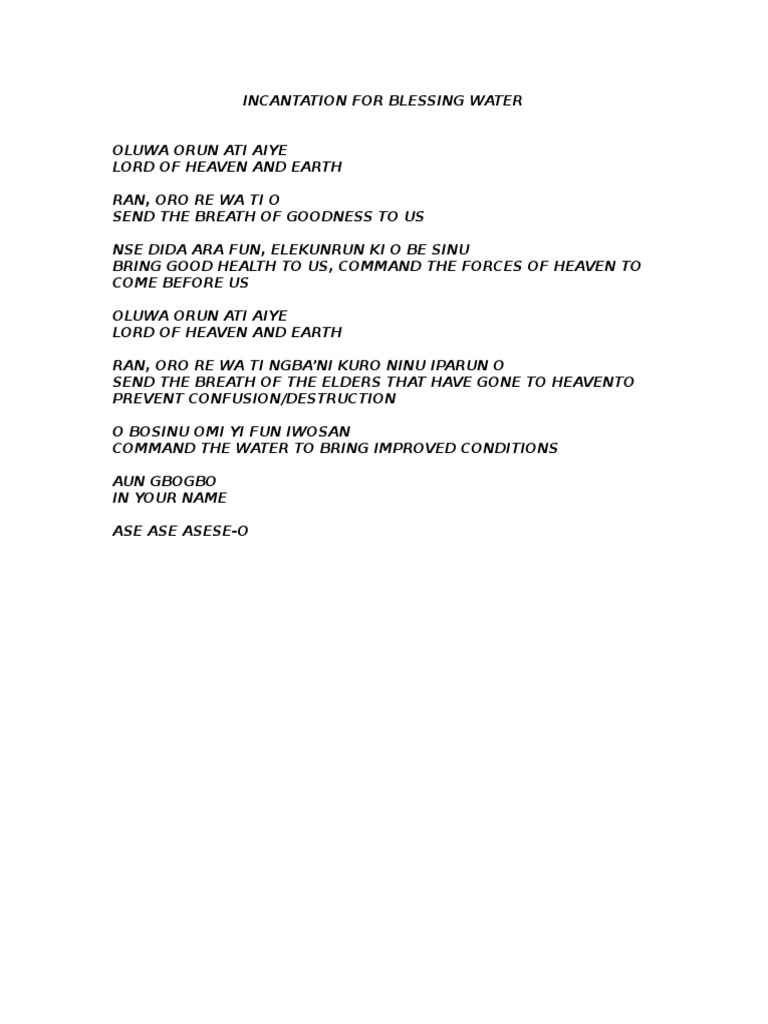Incantation For Blessing Water | PDF