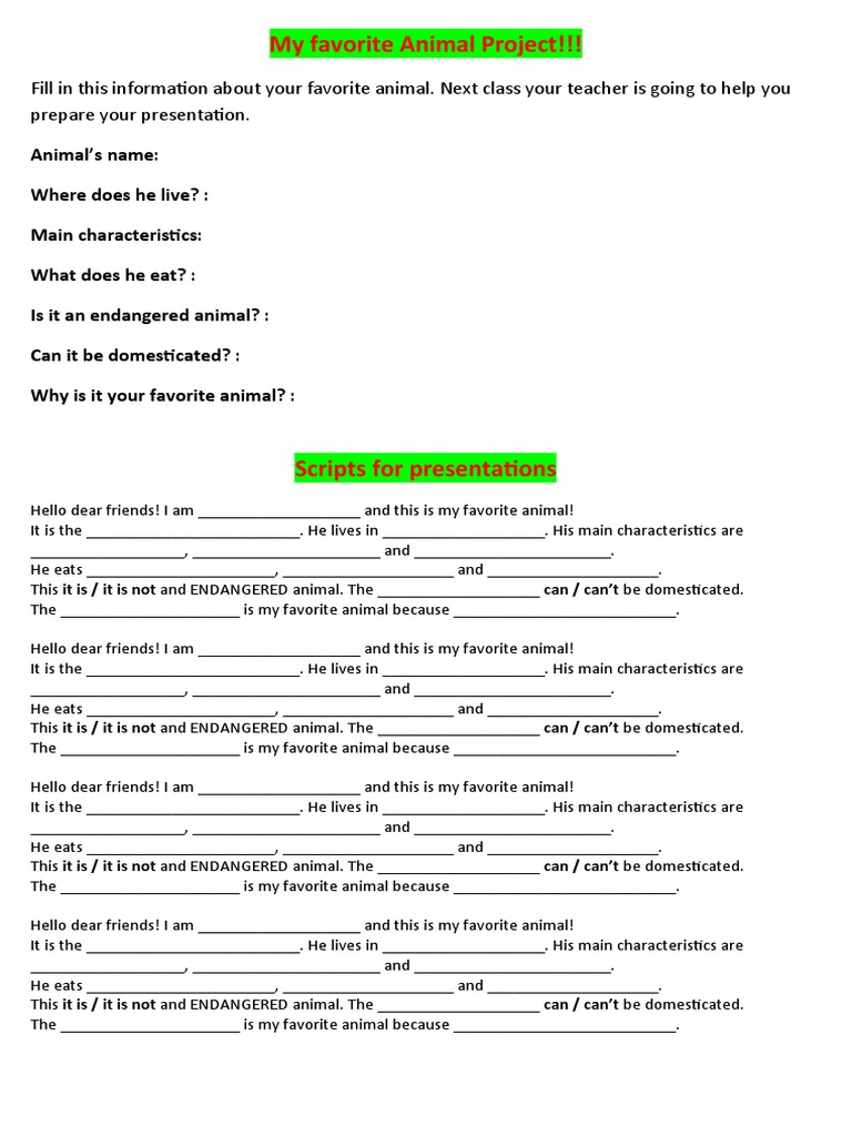 My Favorite Animal Presentation + Rubric | PDF