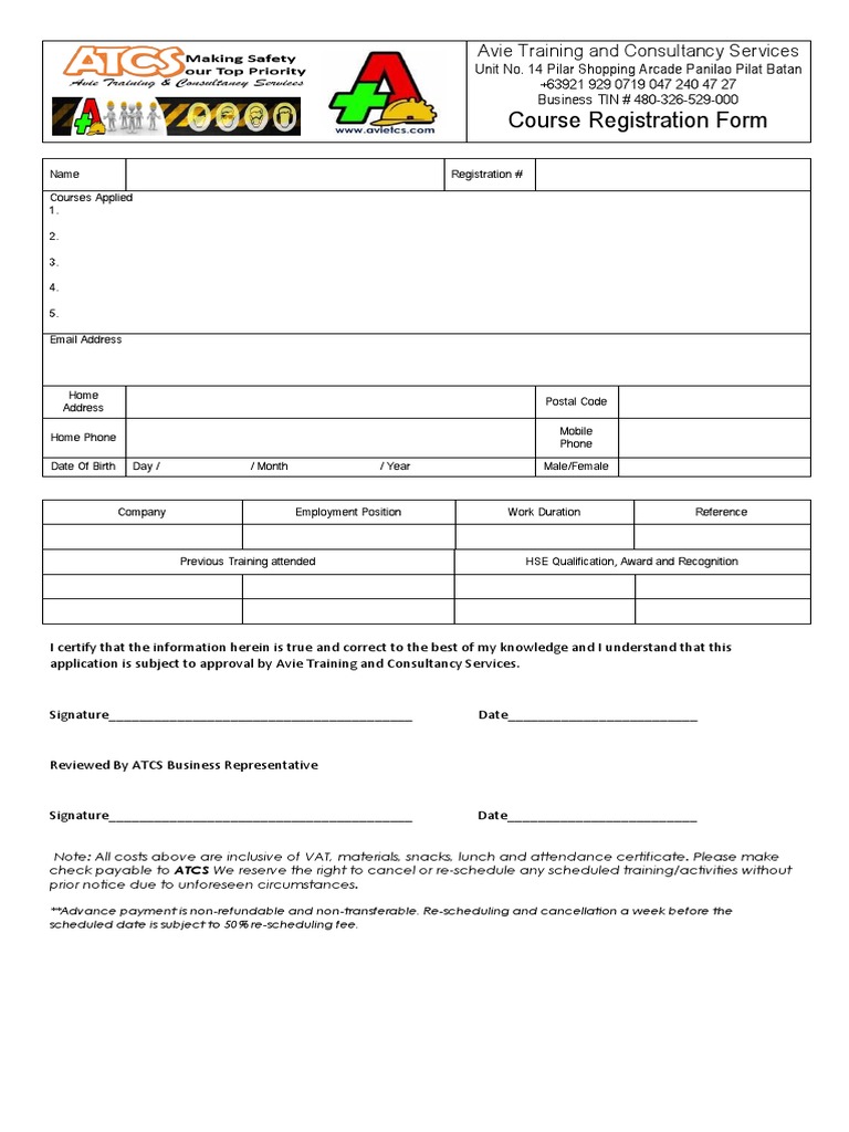 ATCS Final Registration Form With TIN | PDF